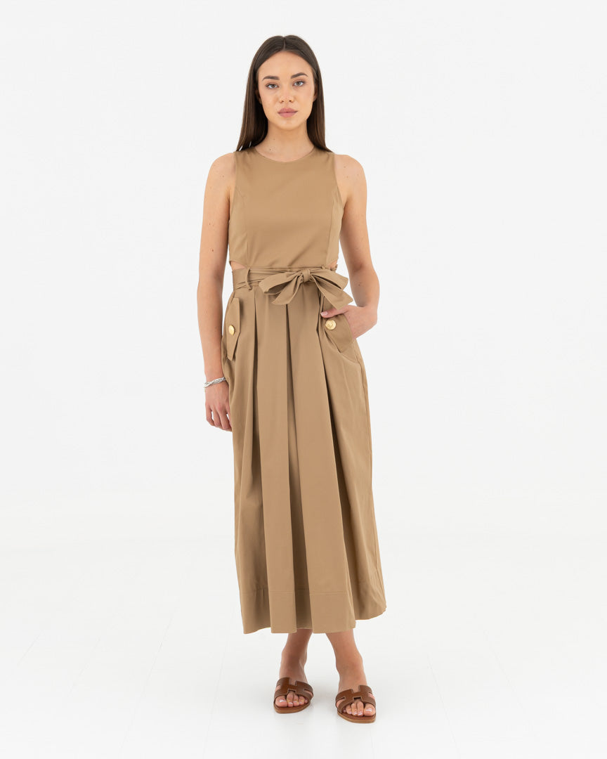 Armhole dress with pleats and gold buttons – LE VIP Milano